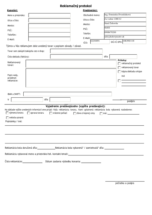 Reklamačný formulár :: Ludovymotiv